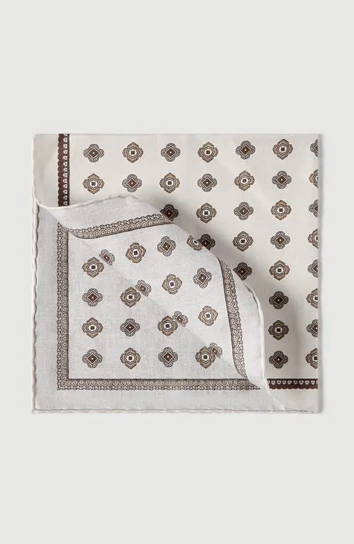 Brunello Cucinelli Silk Pocket Square With Medallion Design - White