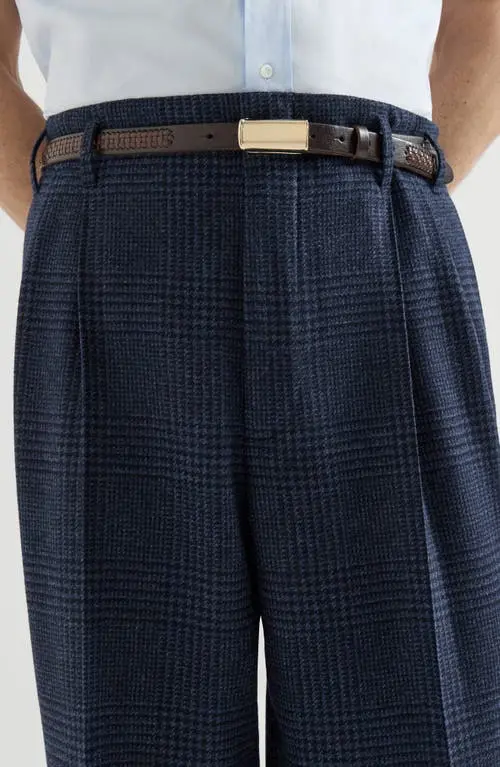 Brunello Cucinelli Double Pleat Prince Of Wales Flannel Trousers - Blue
