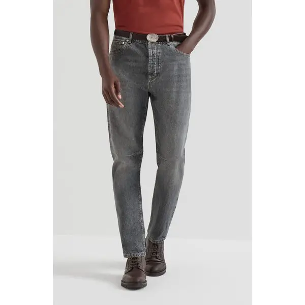 Brunello Cucinelli Greyscale Denim Leisure Fit Five-pocket Trousers - Medium Grey