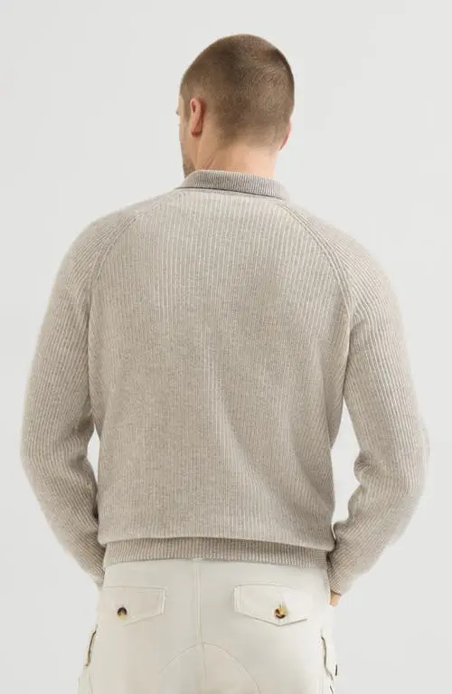 Brunello Cucinelli Cashmere Vanisé English Rib Knit Polo With Half Zip - Grey
