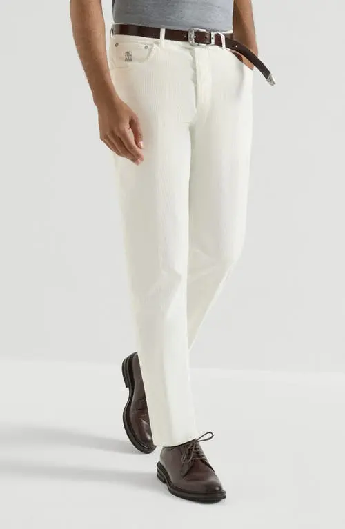 Brunello Cucinelli Garment-dyed Cotton Narrow Wale Corduroy Trousers - Snow