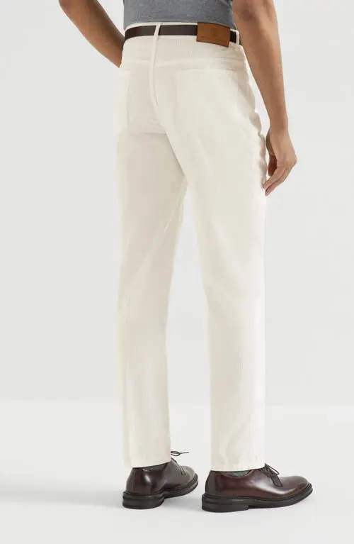 Brunello Cucinelli Garment-dyed Cotton Narrow Wale Corduroy Trousers - Snow