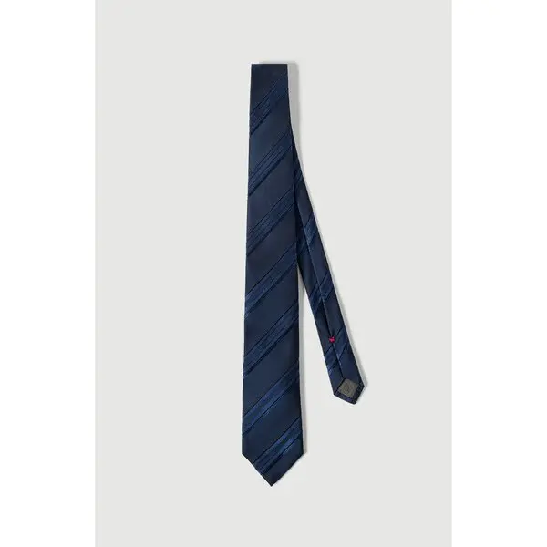 Brunello Cucinelli Textured Striped Silk Neck Tie - Blue