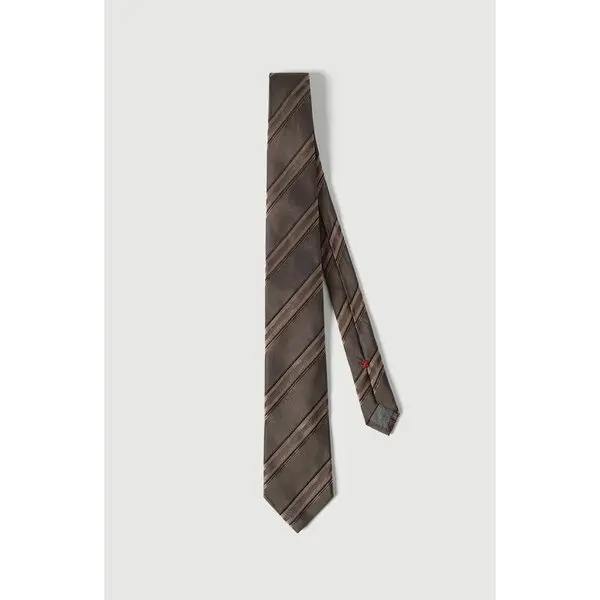 Brunello Cucinelli Textured Striped Silk Neck Tie - Hazelnut