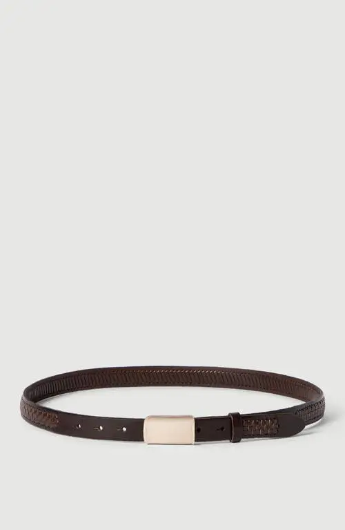 Brunello Cucinelli Textured Calfskin Belt With Box-frame Buckle - Rust Brown