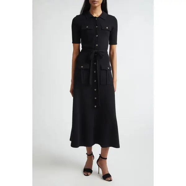 St. John Zahara Belted Legacy Crepe Knit Dress - Black