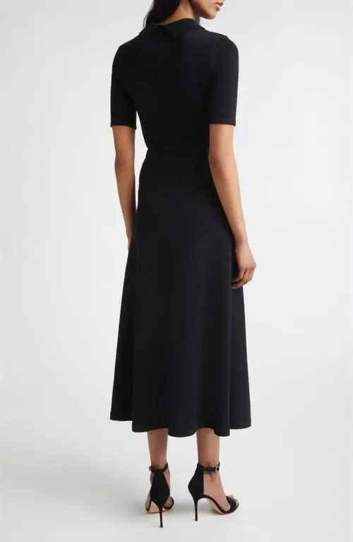St. John Zahara Belted Legacy Crepe Knit Midi Dress
