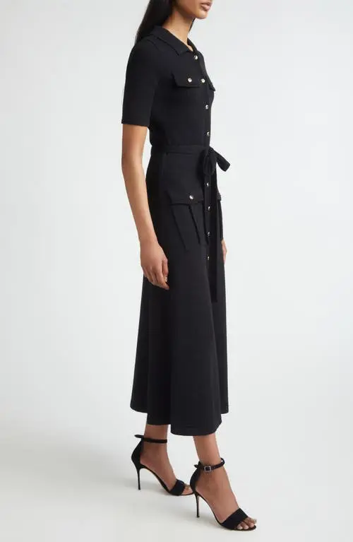 St. John Zahara Belted Legacy Crepe Knit Midi Dress