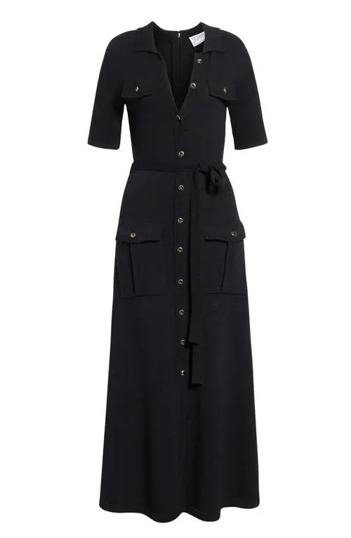 St. John Zahara Belted Legacy Crepe Knit Midi Dress