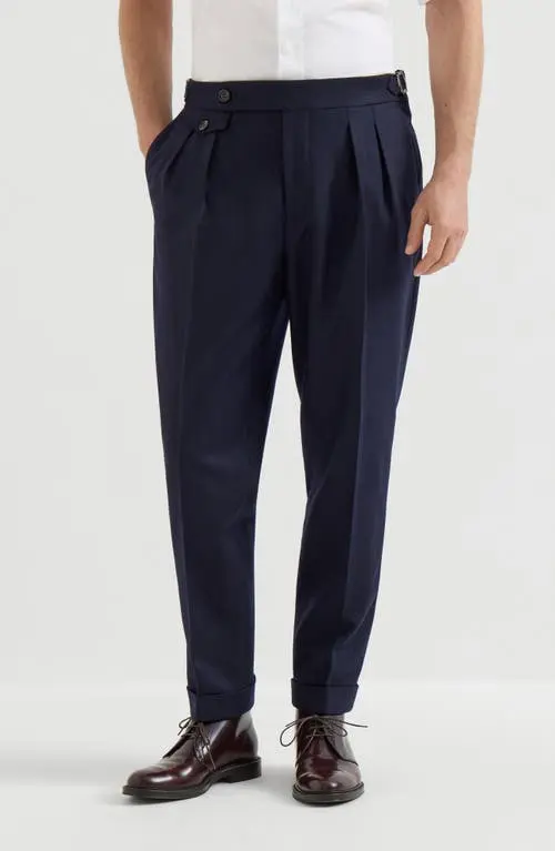 Brunello Cucinelli Virgin Wool Flannel Trousers With Double Pleats - Blue