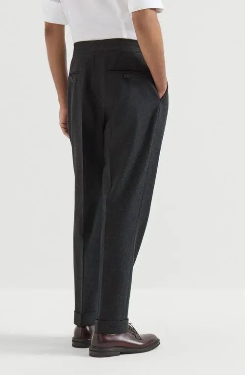 Brunello Cucinelli Virgin Wool Flannel Trousers With Double Pleats - Lignite