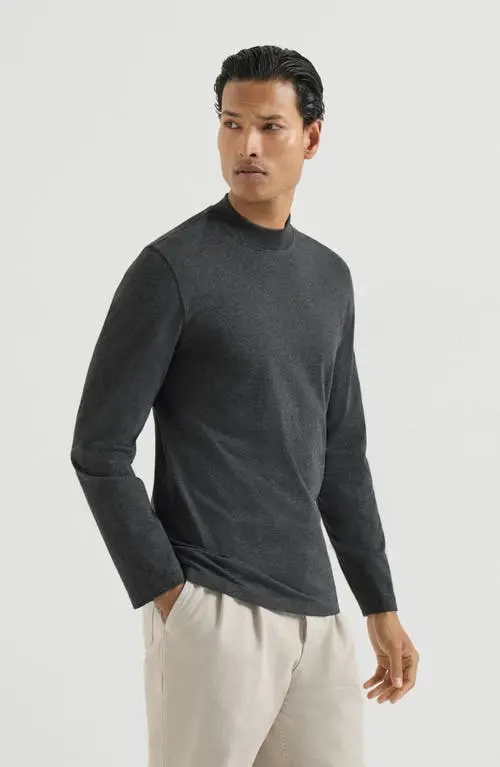 Brunello Cucinelli Cotton Jersey Long Sleeve Mock Neck T-shirt - Anthracite