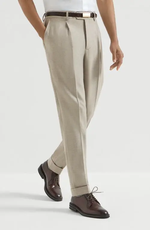 Brunello Cucinelli Virgin Wool Mouliné Twill Trousers With Pleat - Grey