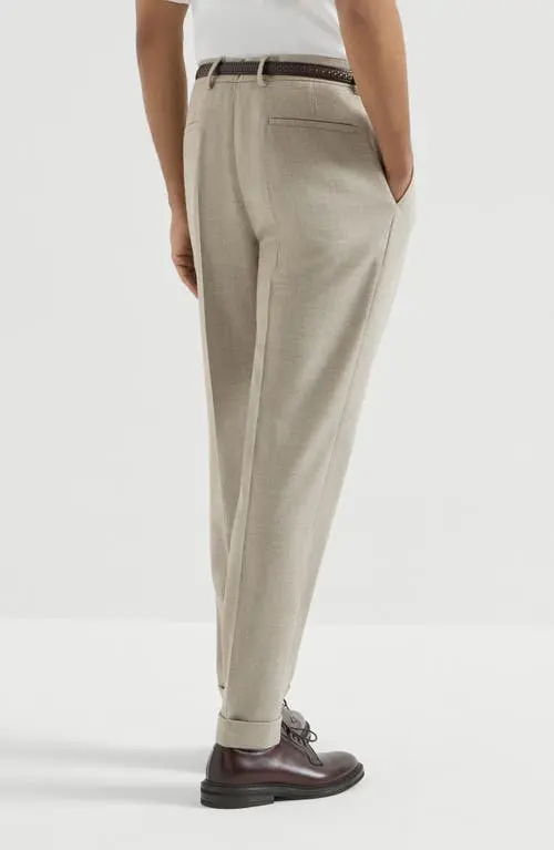 Brunello Cucinelli Virgin Wool Mouliné Twill Pleated Trousers - Grey