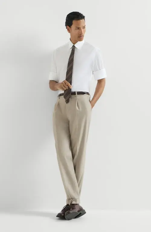 Brunello Cucinelli Virgin Wool Mouliné Twill Pleated Trousers - Grey