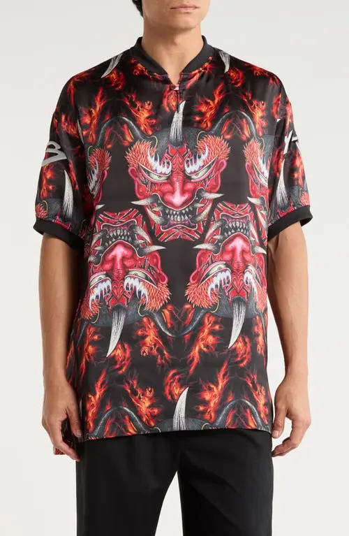 Y3 Satin Yaksha Graphic Jersey Polo - Red Multi