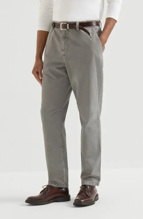 Brunello Cucinelli Peached Cotton Gabardine Trousers - Mud