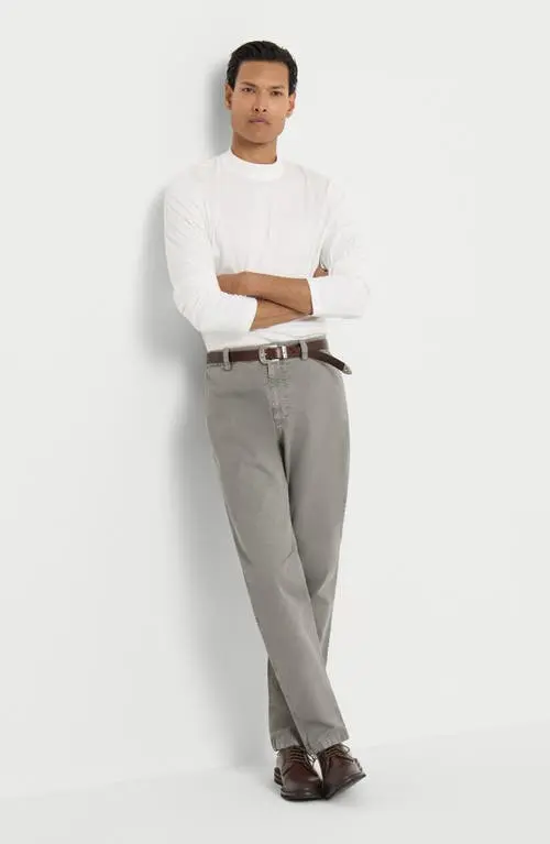 Brunello Cucinelli Peached Cotton Gabardine Trousers - Mud