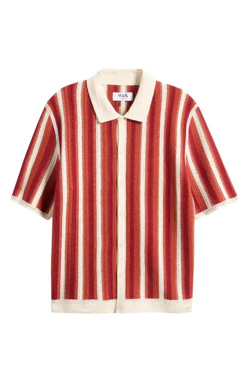 WAX LONDON Porto Stripe Knit Button-up Shirt - Ecru/orange