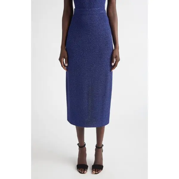 St. John Margo Legacy Crepe Knit Midi Skirt - Cobalt