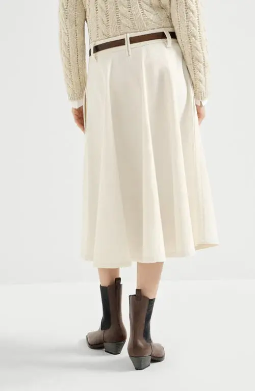 Brunello Cucinelli Dyed Cotton And Wool Wrinkled Denim Full Skirt With Monili - Panama