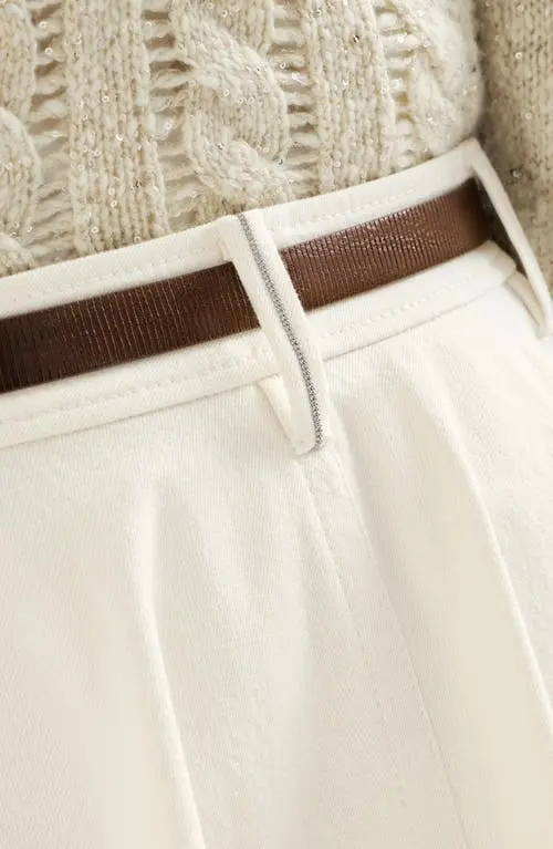 Brunello Cucinelli Dyed Cotton And Wool Wrinkled Denim Full Skirt With Monili - Panama