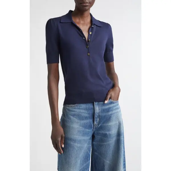 St. John Fallon Silk & Cotton Blend Polo Sweater