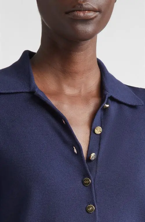 St. John Fallon Silk & Cotton Blend Polo Sweater