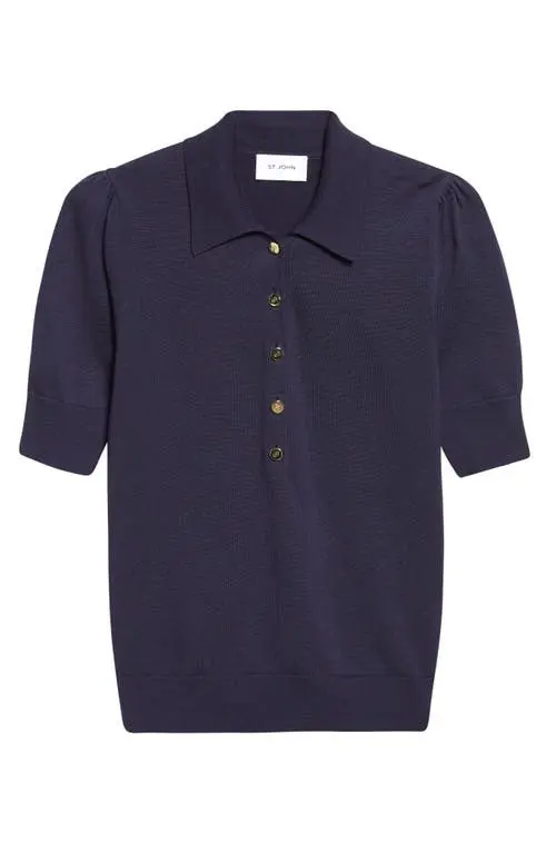 St. John Fallon Silk & Cotton Blend Polo Sweater