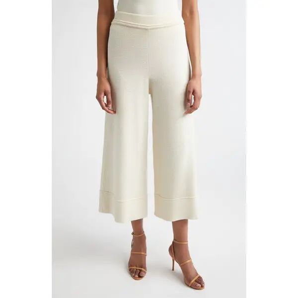 St. John Romy Legacy Crepe Kit Ankle Wide Leg Pants - Ecru