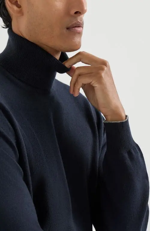 Brunello Cucinelli Cashmere Turtleneck Sweater - Navy Blue