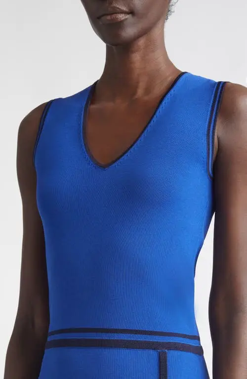 St. John Roma Crepe Knit Sleeveless Midi Dress With Contrast Trim - Cobalt/midnight