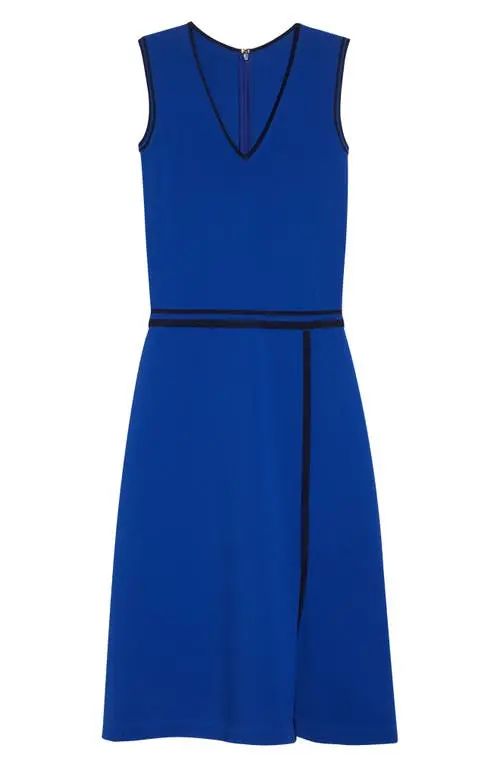 St. John Roma Crepe Knit Sleeveless Midi Dress With Contrast Trim - Cobalt/midnight