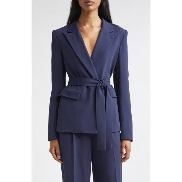 St. John Juliana Belted Lightweight Stretch Cady Wrap Jacket