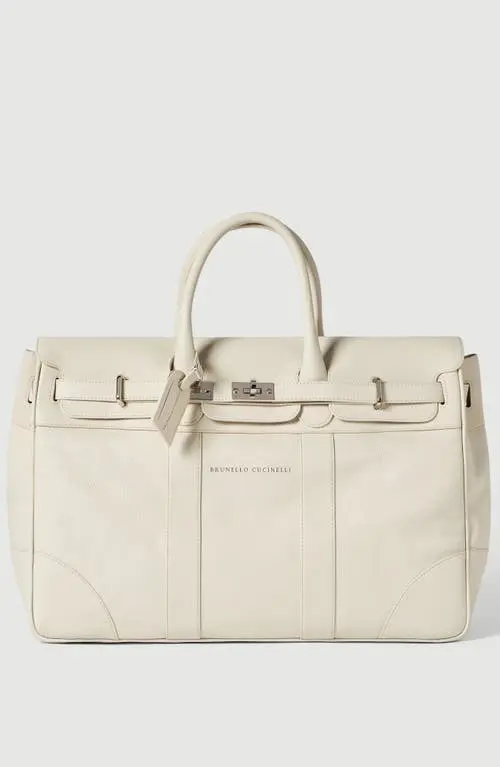 Brunello Cucinelli Grained Calfskin Country Bag - Ivory