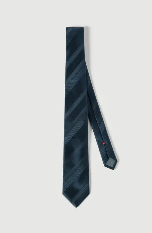 Brunello Cucinelli Regimental Stripe Silk Neck Tie - Navy Blue