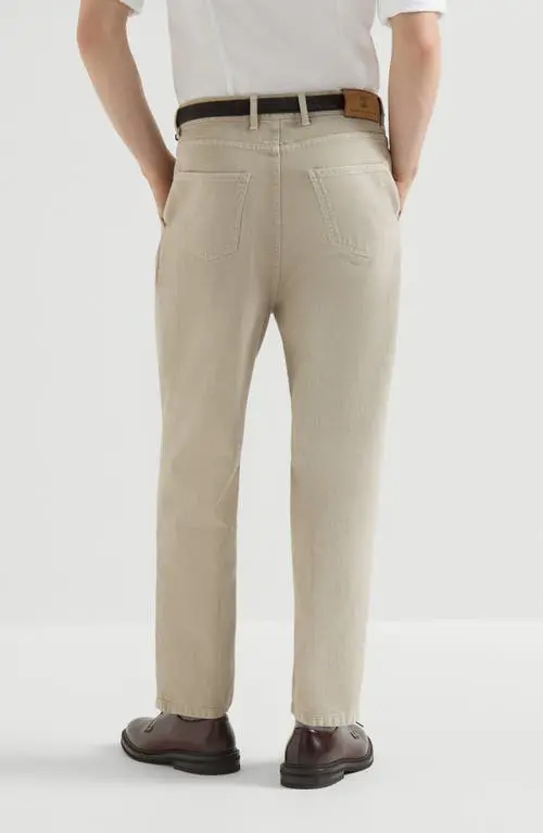 Brunello Cucinelli Garment-dyed Denim Trousers With Double Pleats - White
