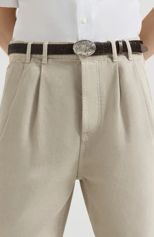 Brunello Cucinelli Garment-dyed Denim Trousers With Double Pleats - White