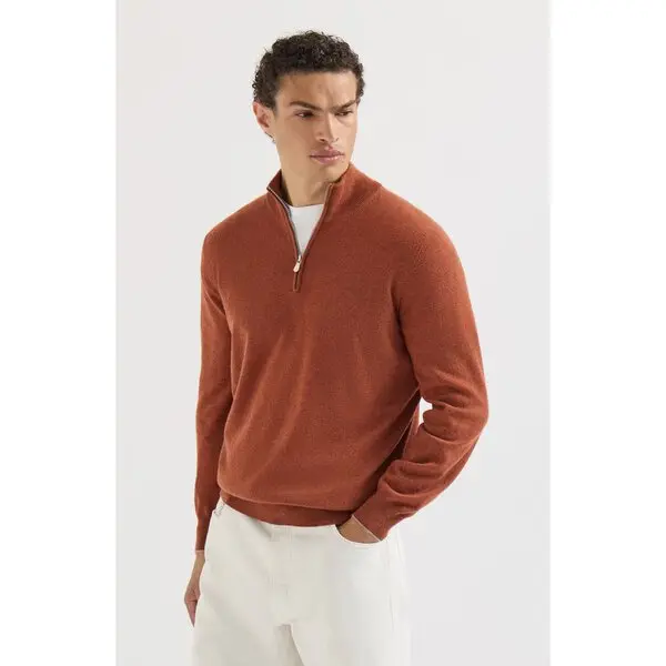 Brunello Cucinelli Mouliné Cashmere Sweater With Half Zip - Grey