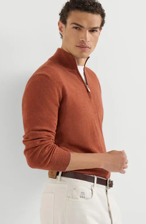 Brunello Cucinelli Mouliné Cashmere Half-zip Sweater