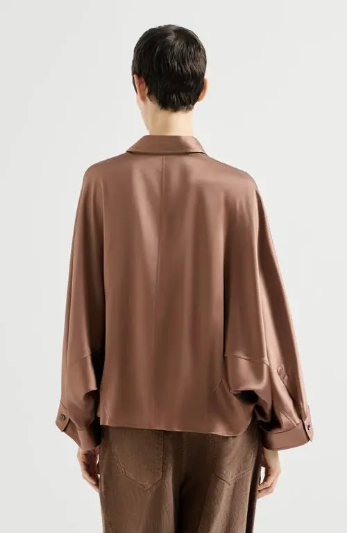 Brunello Cucinelli Stretch Silk Satin Shirt With Monili