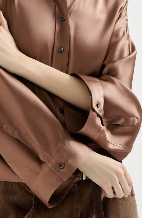 Brunello Cucinelli Stretch Silk Satin Shirt With Monili