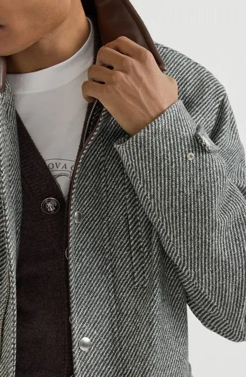Brunello Cucinelli Cashmere And Silk Diagonal Field Jacket With Nappa Leather Inserts