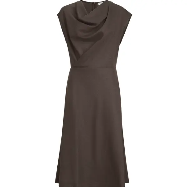 Brunello Cucinelli Virgin Wool Diagonal Flannel Wrap-effect Dress With Monili - Pine Cone Brown