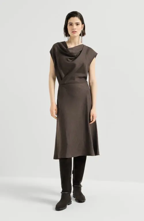 Brunello Cucinelli Virgin Wool Diagonal Flannel Wrap-effect Dress With Monili