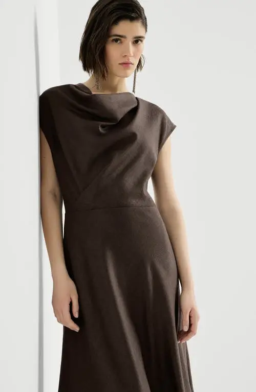 Brunello Cucinelli Virgin Wool Diagonal Flannel Wrap-effect Dress With Monili