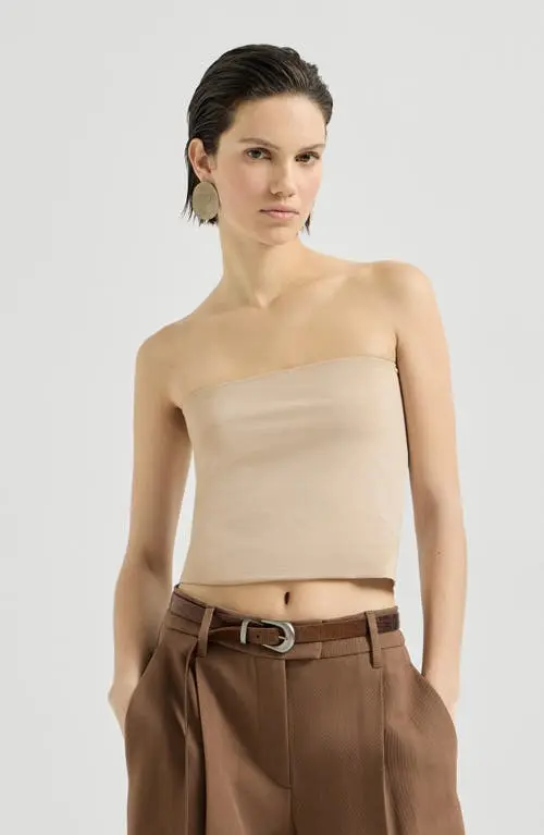 Brunello Cucinelli Stretch Cotton Jersey Bandeau Top - Sand