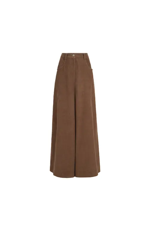 Brunello Cucinelli Stretch Cotton And Cashmere Corduroy Five-pocket Maxi Trousers With Monili - Cigar