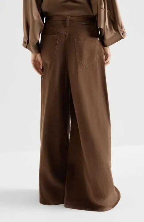 Brunello Cucinelli Stretch Cotton And Cashmere Corduroy Five-pocket Maxi Trousers With Monili - Cigar