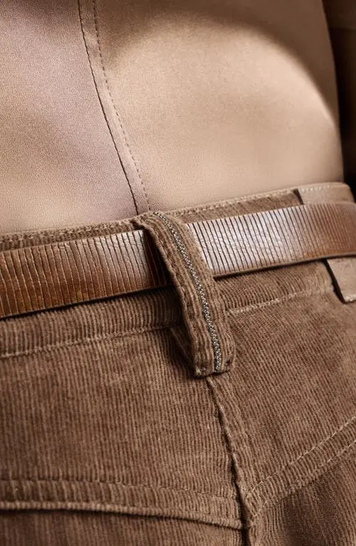 Brunello Cucinelli Stretch Cotton And Cashmere Corduroy Five-pocket Maxi Trousers With Monili - Cigar